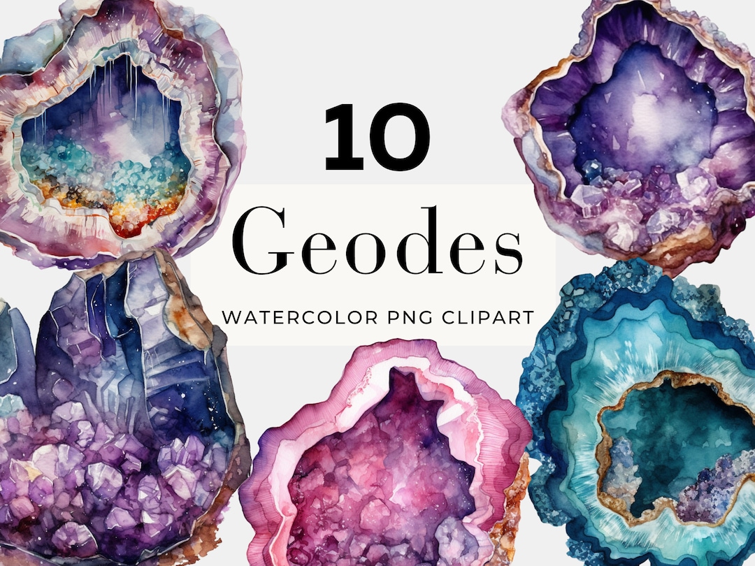 Watercolor Geode Clipart Bundle: Crystal Gemstone PNG Images (digital ...