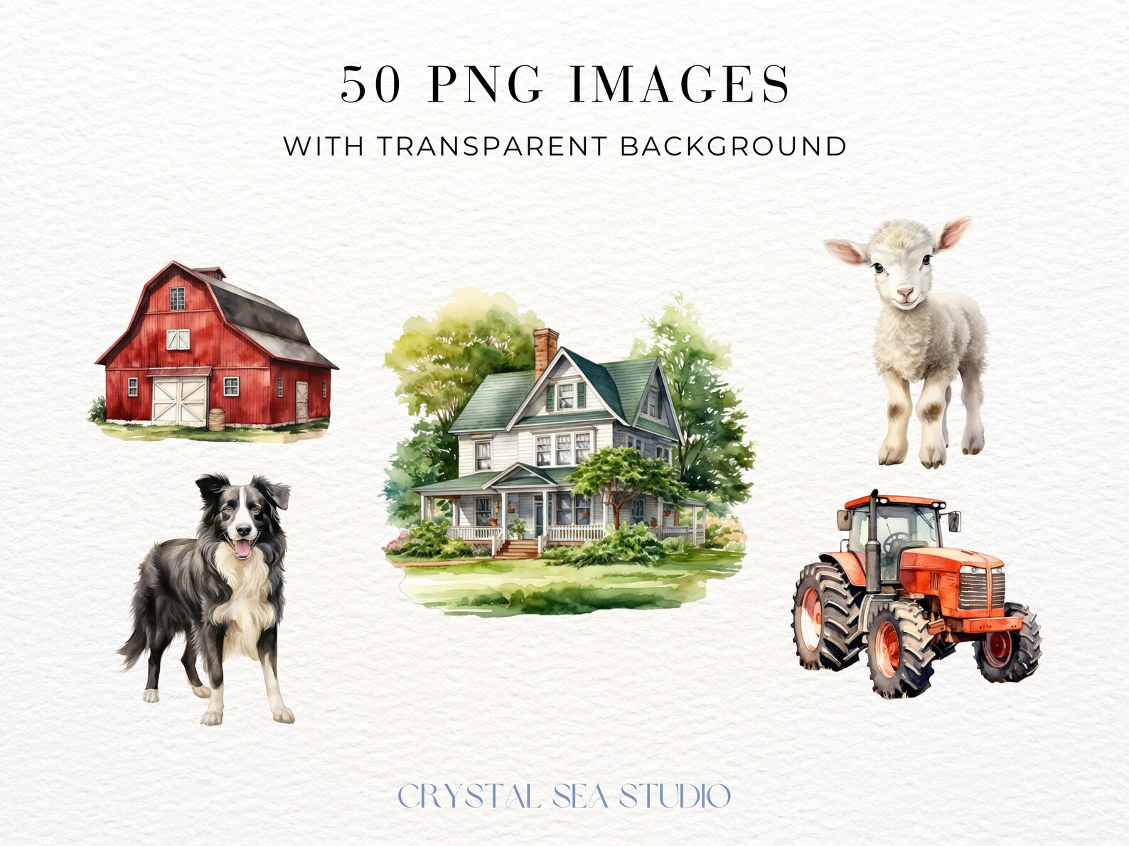 Watercolor Farm Clip Art, Instant Download, Barn Clipart, Donkey, Cow ...