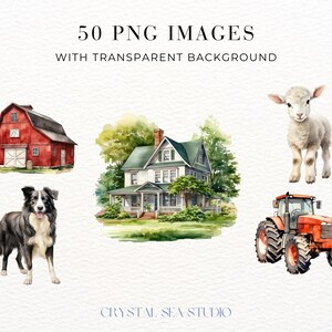 Watercolor Farm Clip Art, Instant Download, Barn Clipart, Donkey, Cow ...