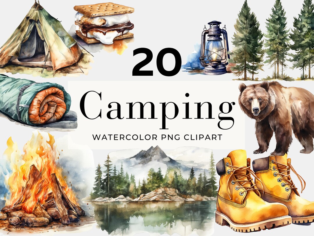 Watercolor Camping Clipart, Commercial Use, Happy Camper PNG, Camping ...