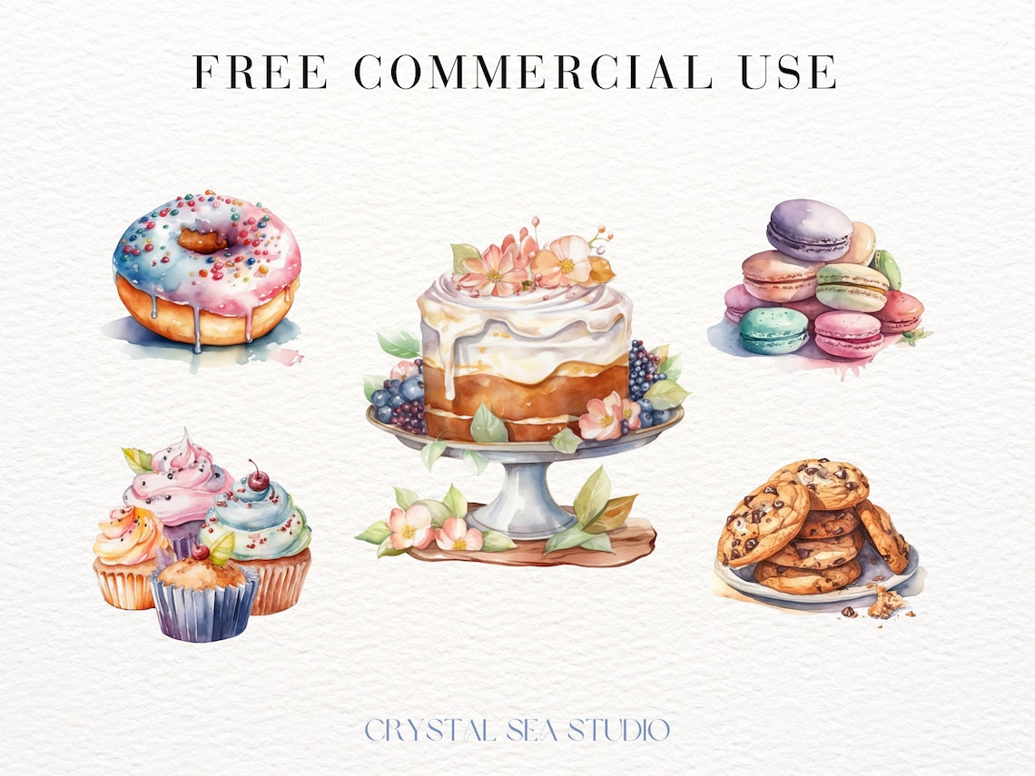 Watercolor Bakery Clipart Instant Download Baking Clipart - Etsy