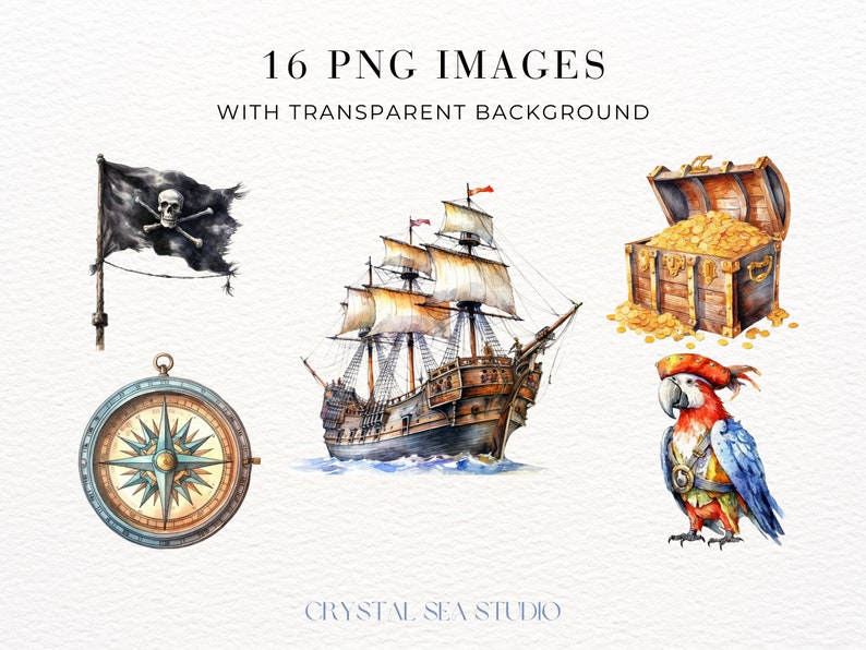 Watercolor Pirate Clipart, Instant Download, Pirate PNG, Nautical ...