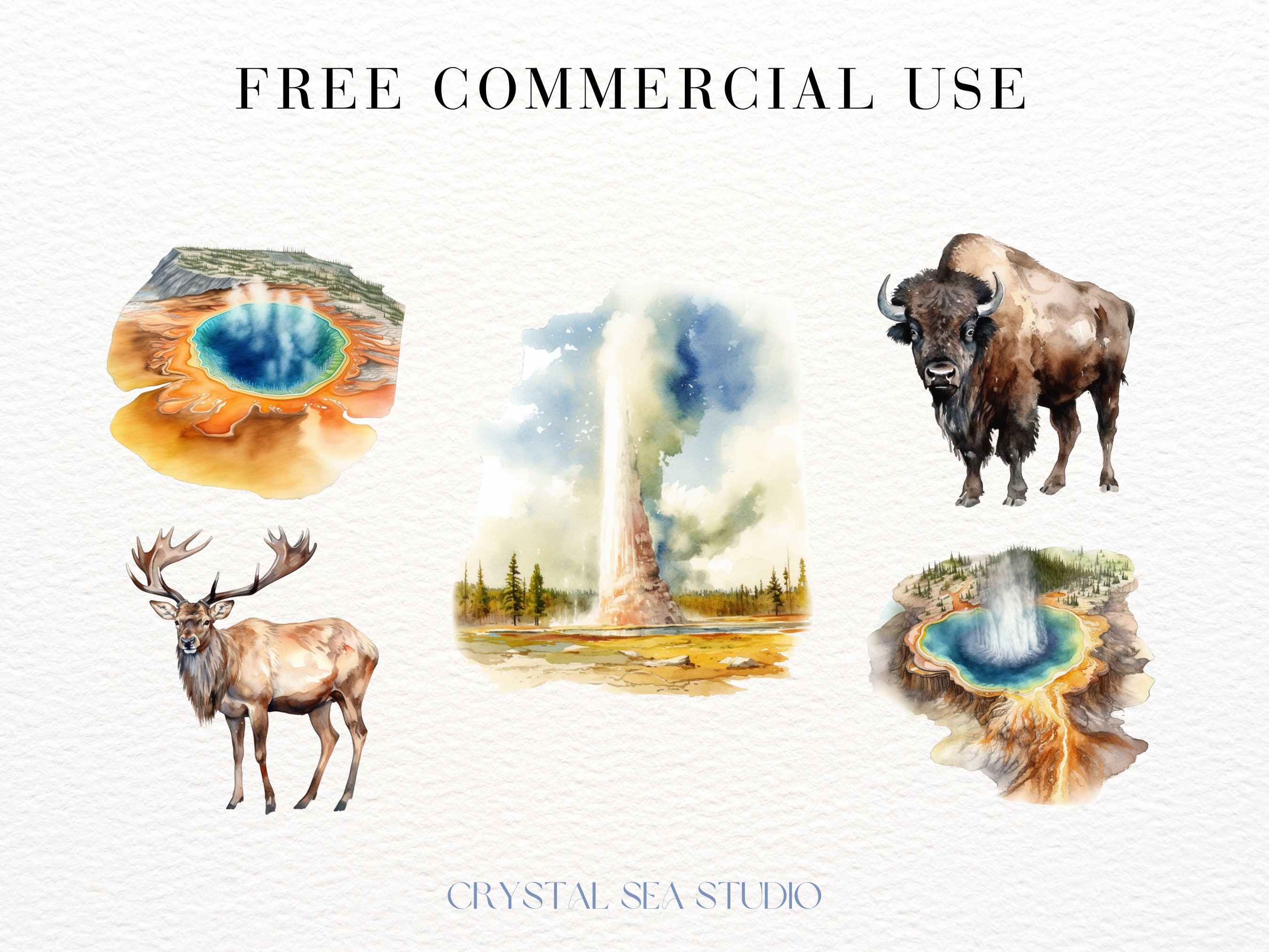 Watercolor Yellowstone National Park Clipart: PNG Bundle (digital ...