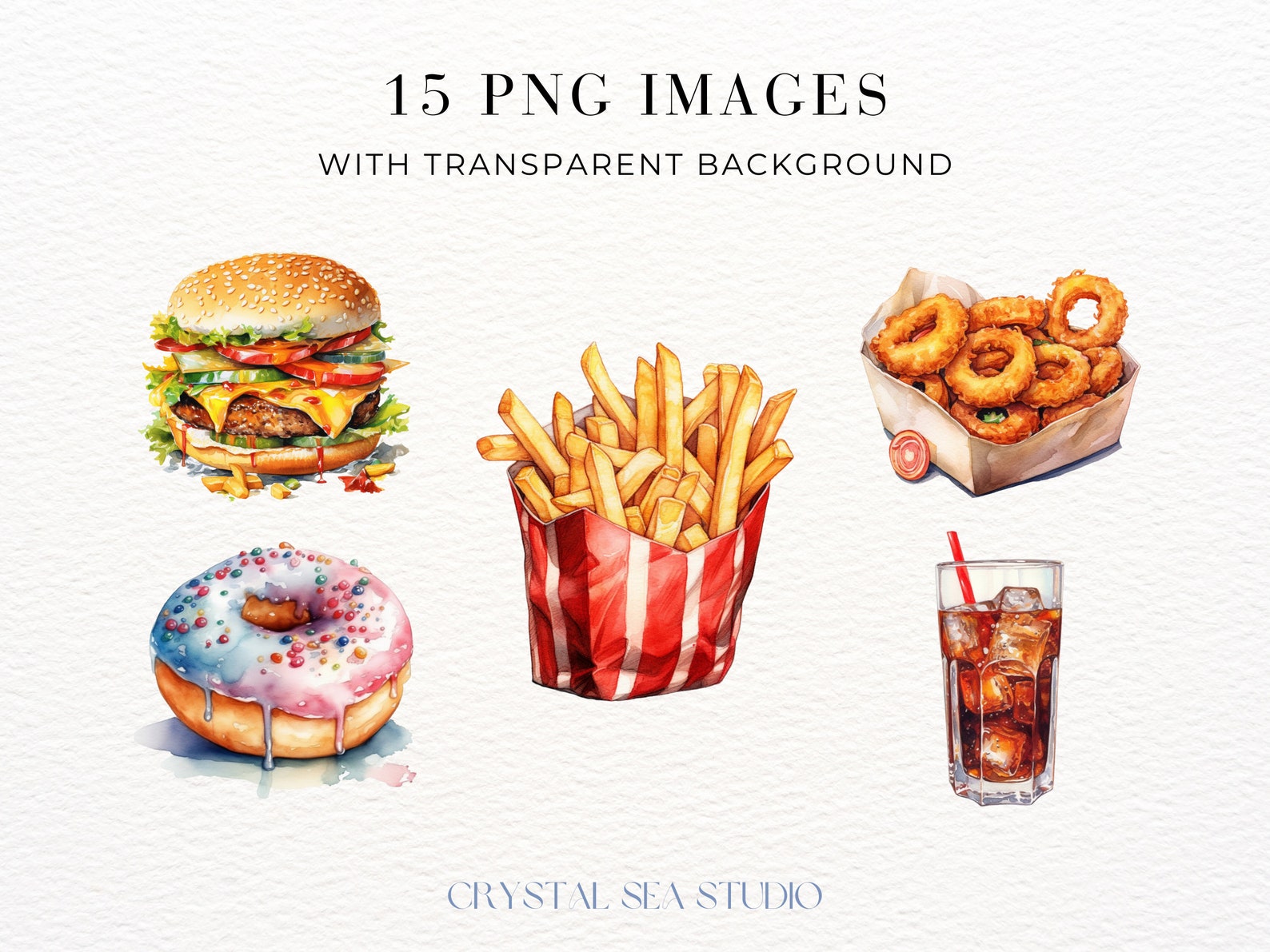 Watercolor Fast Food Clipart Instant Download Burger and - Etsy