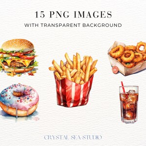 Watercolor Fast Food Clipart, Instant Download, Burger and French Fries ...