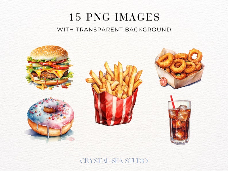 Watercolor Fast Food Clipart Instant Download Burger and - Etsy