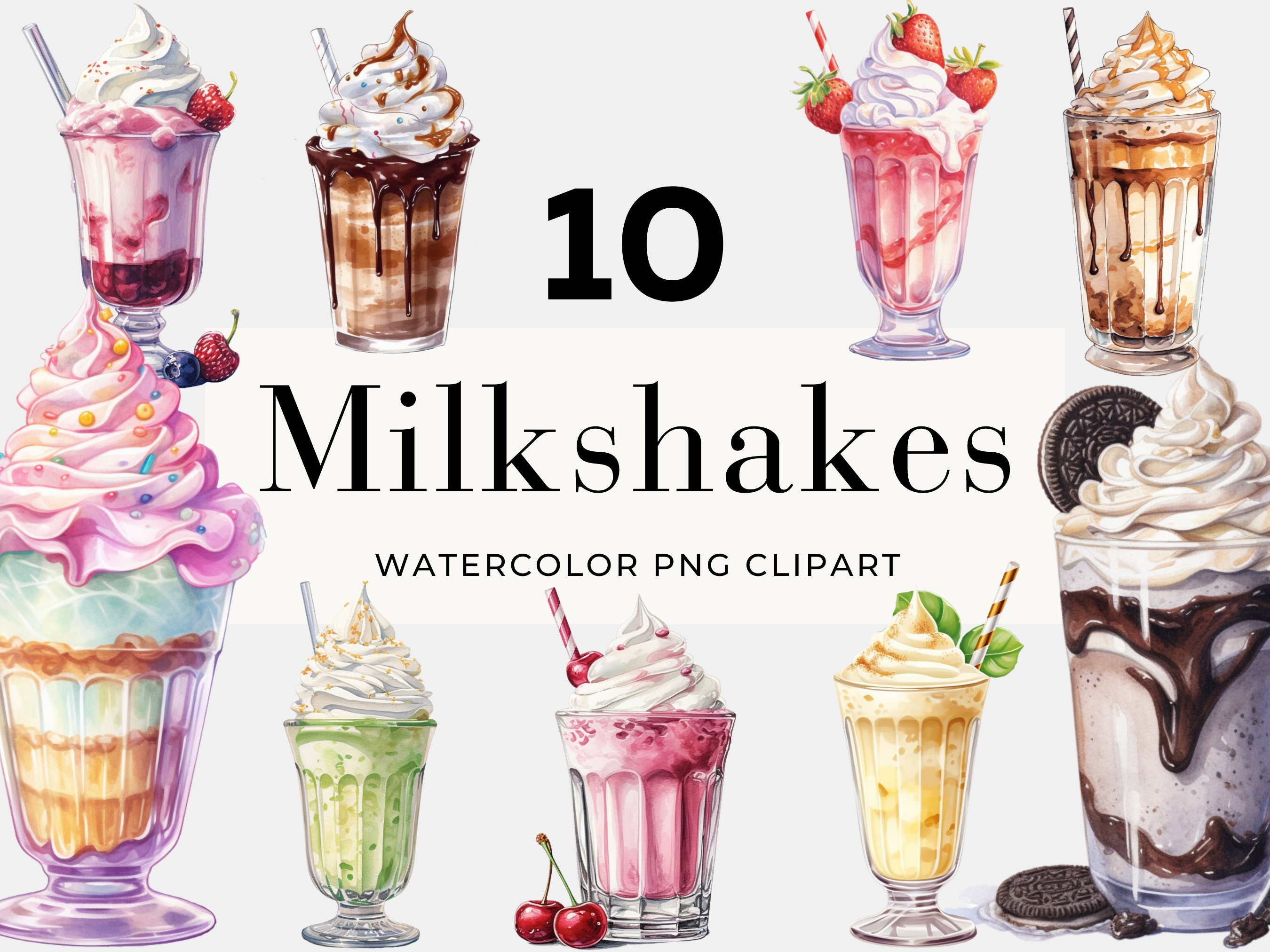 Watercolor Milkshake Clipart, Instant Download, Dessert Clipart ...