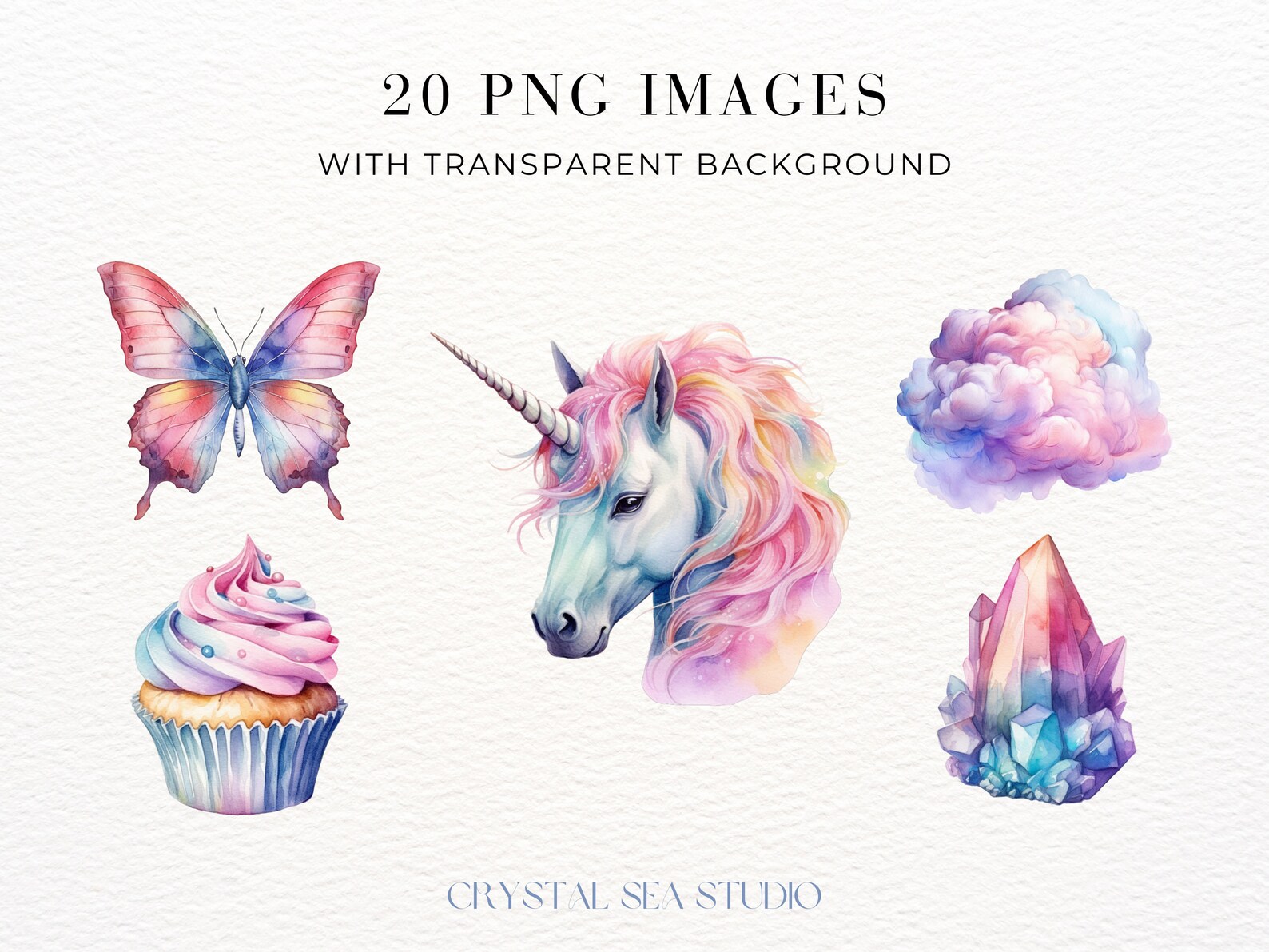 Watercolor Pastel Clipart, Instant Download, Unicorn PNG, Unicorn ...