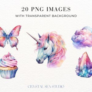 Watercolor Pastel Clipart, Instant Download, Unicorn PNG, Unicorn ...