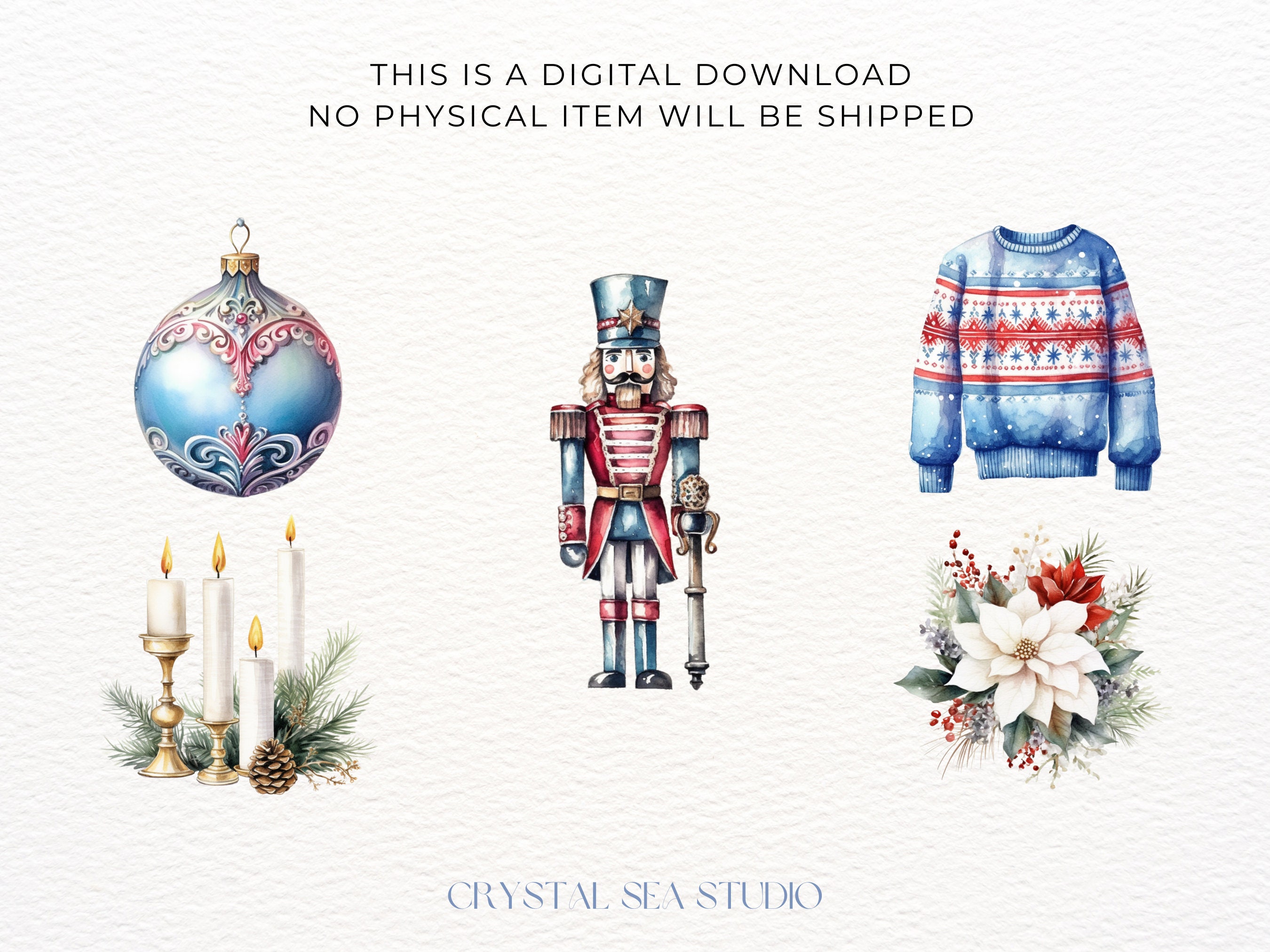 Watercolor Classic Christmasclipart Bundle, Instant Download, Christmas ...