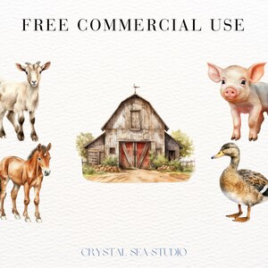 Watercolor Farm Clip Art, Instant Download, Barn Clipart, Donkey, Cow ...