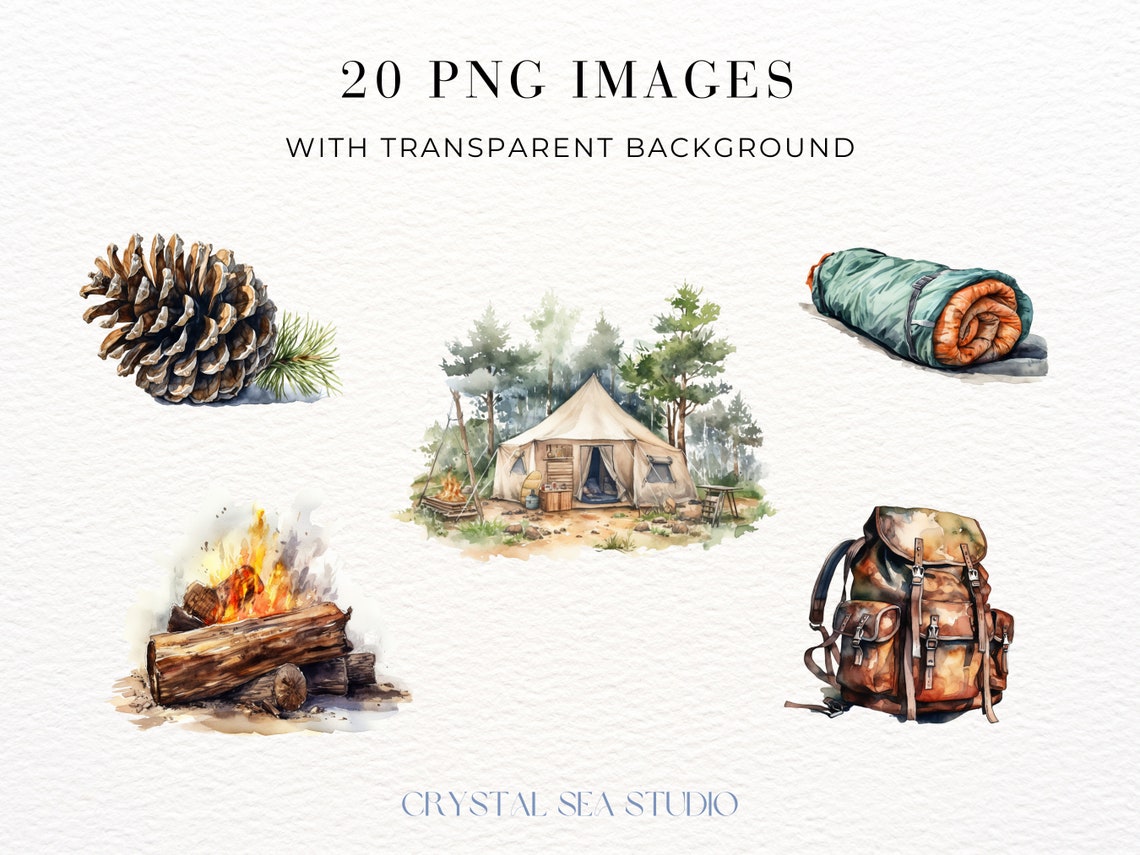 Watercolor Camping Clipart, Commercial Use, Happy Camper PNG, Camping ...