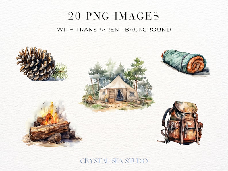 Watercolor Camping Clipart, Commercial Use, Happy Camper PNG, Camping ...