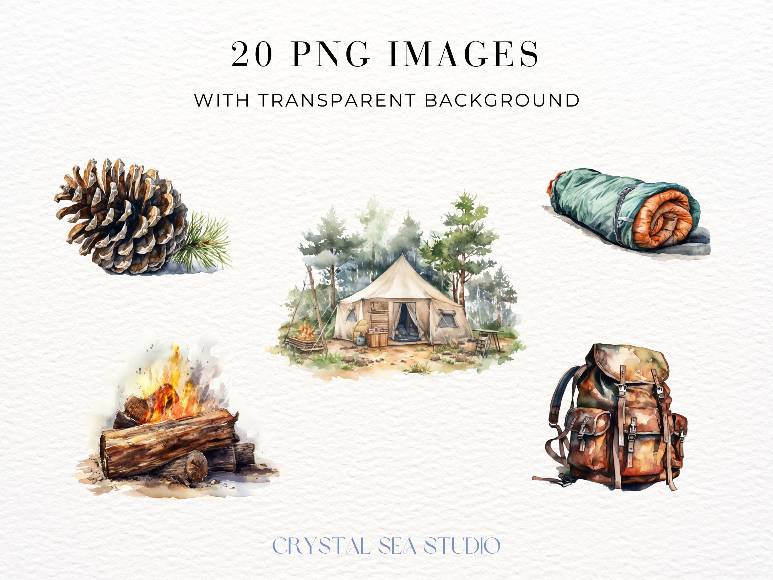 Watercolor Camping Clipart, Commercial Use, Happy Camper PNG, Camping ...