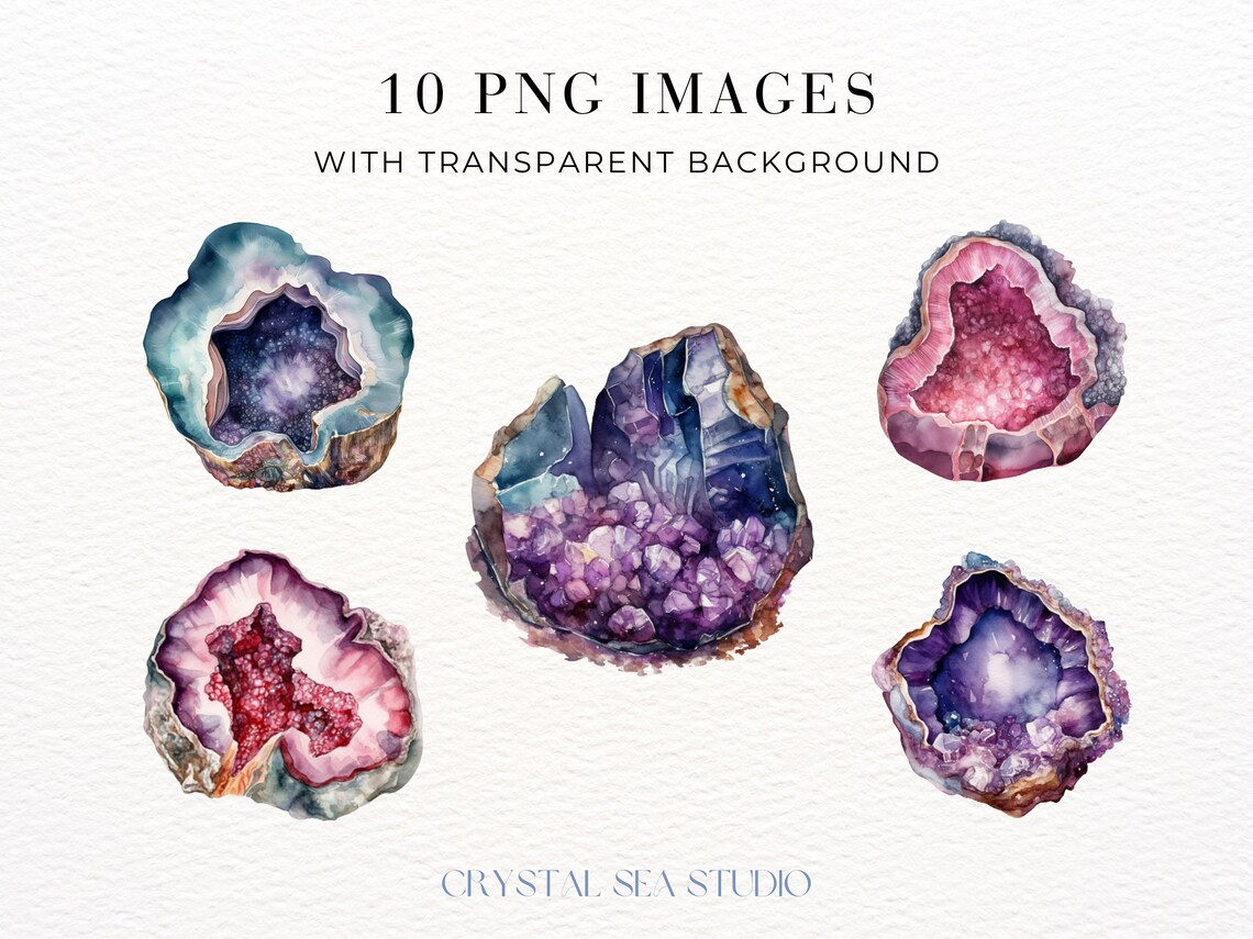Watercolor Geode Clipart, Instant Download, Crystal Clipart, Gemstone ...