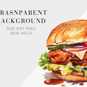 Watercolor Fast Food Clipart, Instant Download, Burger and French Fries ...