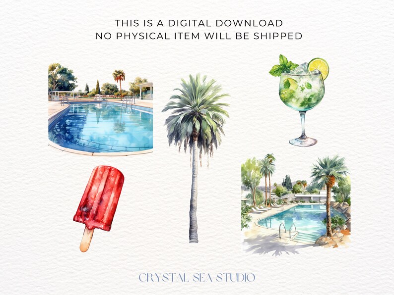 Watercolor Pool Party Clipart Instant Download Pool Clipart - Etsy