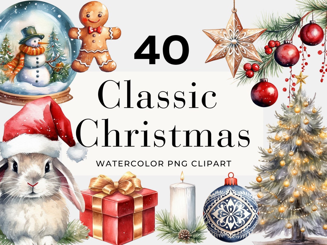 Watercolor Classic Christmasclipart Bundle, Instant Download, Christmas ...