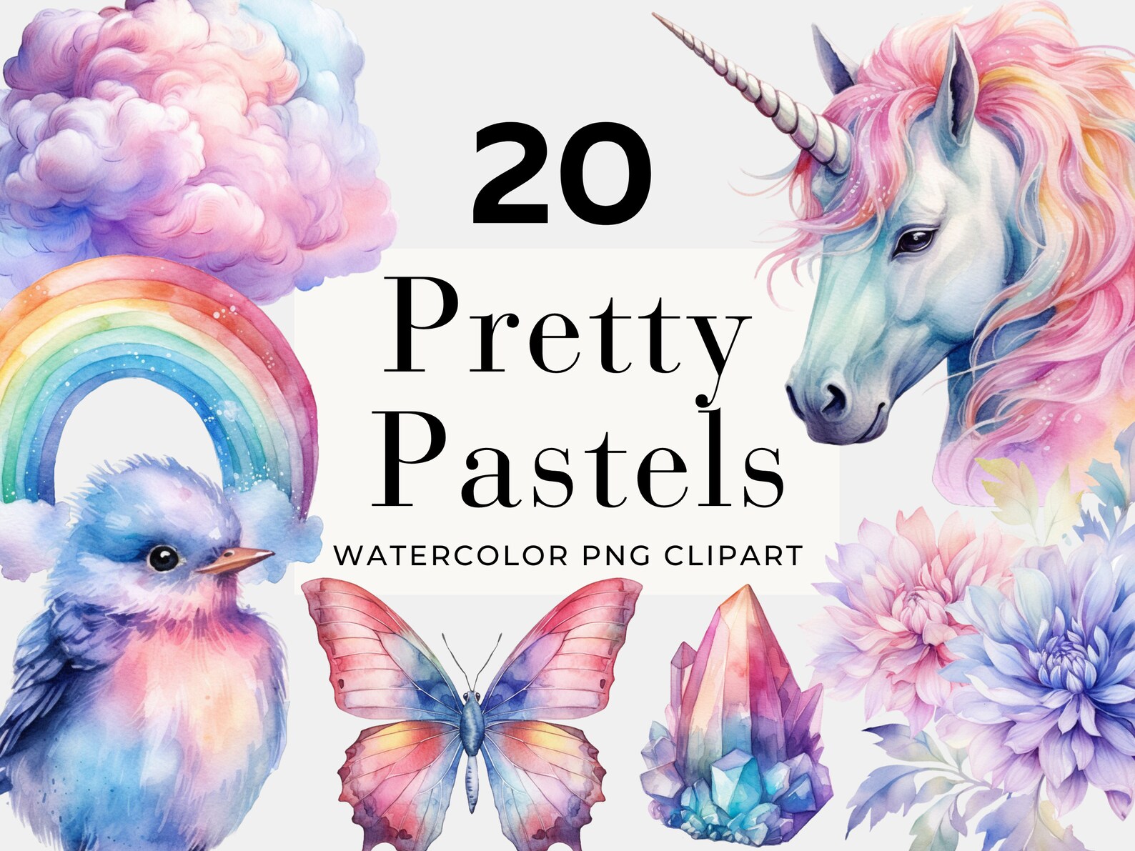 Watercolor Pastel Clipart, Instant Download, Unicorn PNG, Unicorn ...