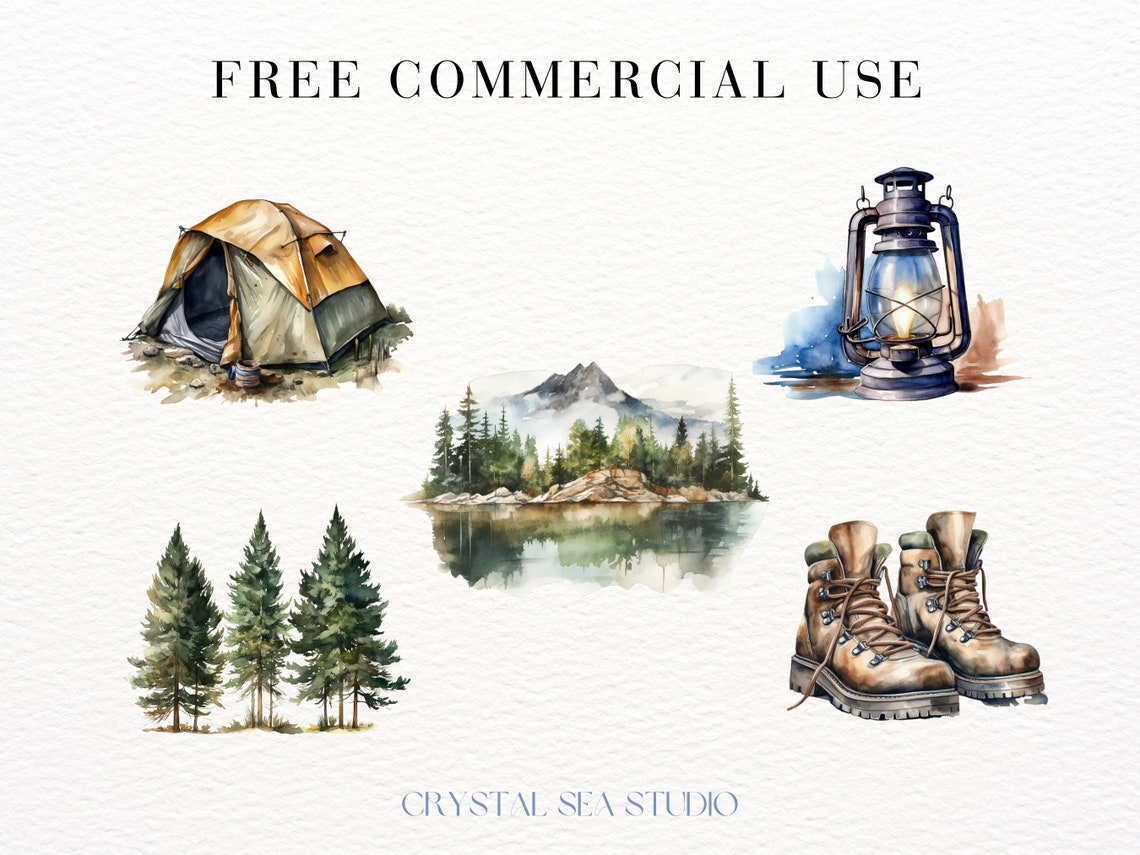 Watercolor Camping Clipart, Commercial Use, Happy Camper PNG, Camping ...