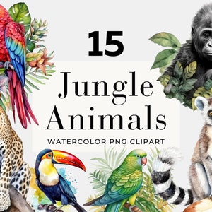 Watercolor Jungle Animal Clipart, Instant Download, Tropical Clipart ...