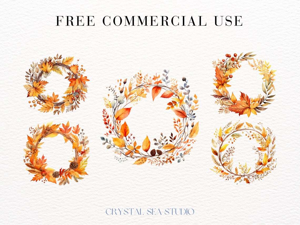 Watercolor Fall Wreath Clip Art, Instant Download, Autumn, Watercolor ...