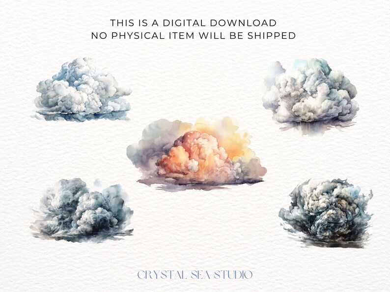 Watercolor Cloud Clipart: Weather PNG, SVG (commercial Use, Instant ...
