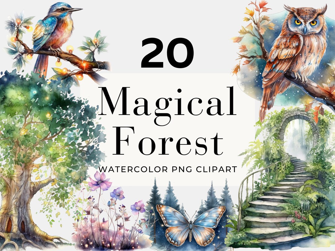 Watercolor Forest Clipart, Instant Download, Enchanted Forest Clipart ...