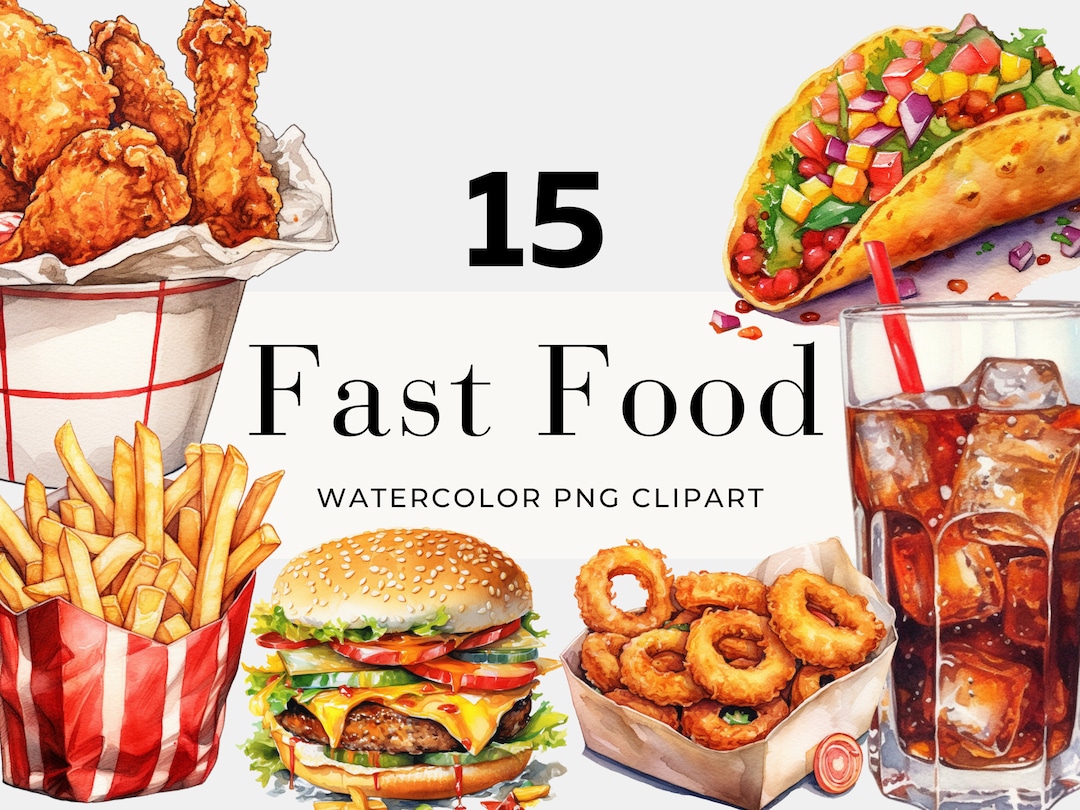 Watercolor Fast Food Clipart, Instant Download, Burger and French Fries ...