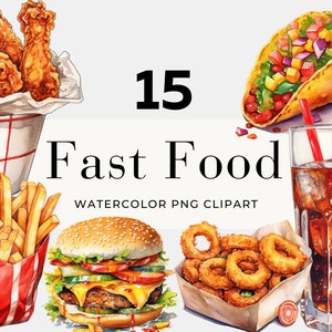 Watercolor Fast Food Clipart, Instant Download, Burger and French Fries ...