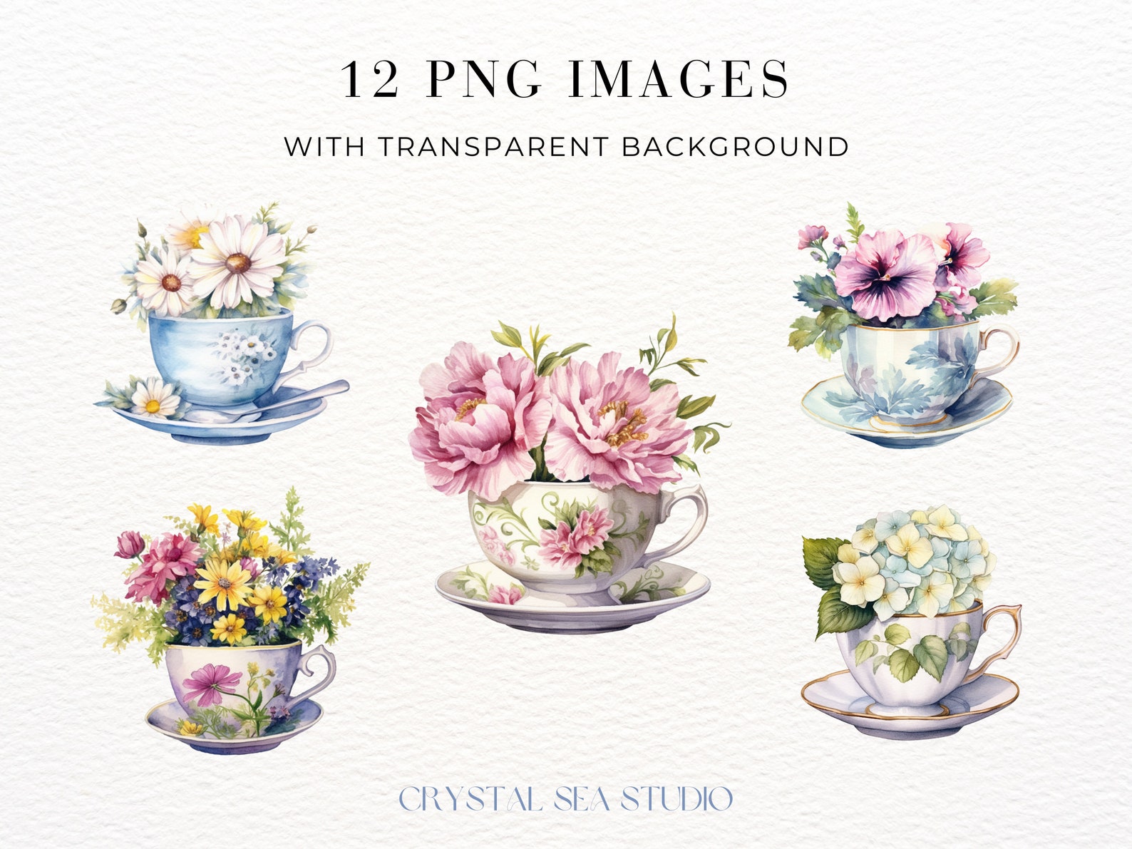 Watercolor Floral Teacup Clipart, Instant Download, Tea Party Clipart ...