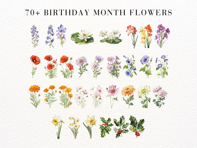Watercolor Birth Month Flower Clipart Instant Download - Etsy