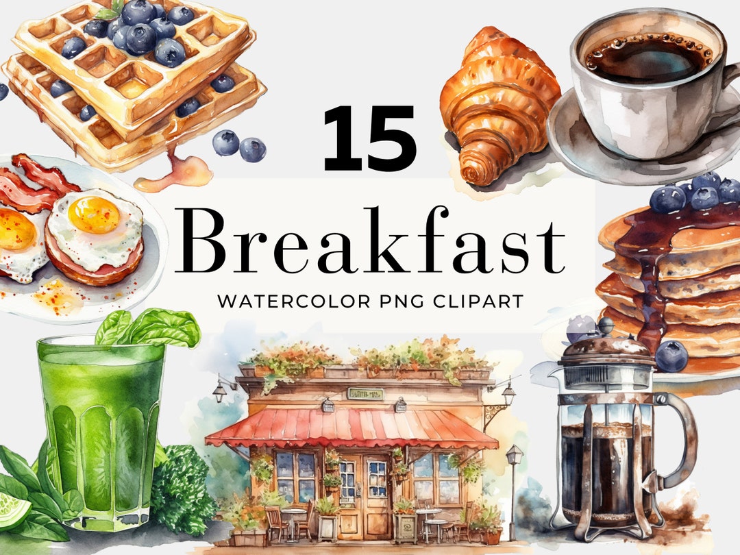 Watercolor Breakfast Clipart, Bed and Breakfast, Brunch Clipart ...