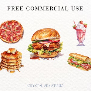 Watercolor Fast Food Clipart, Instant Download, Burger and French Fries ...