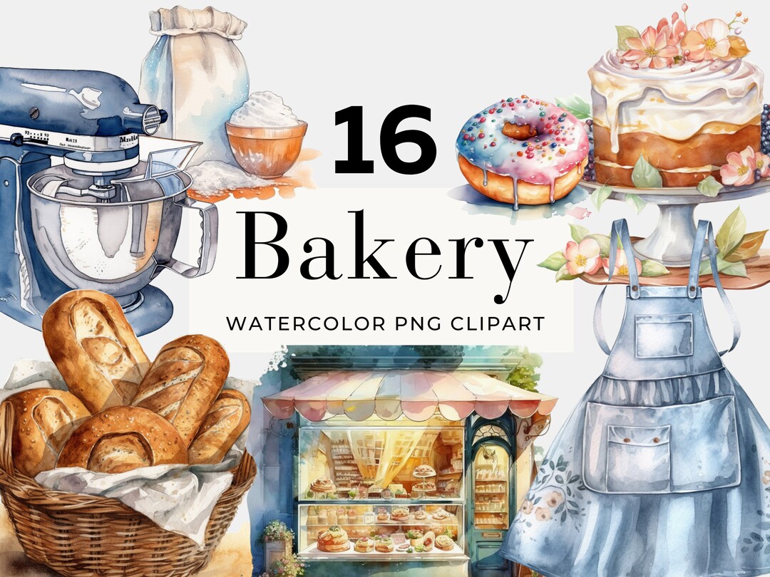 Watercolor Bakery Clipart, Instant Download, Baking Clipart, Bread ...