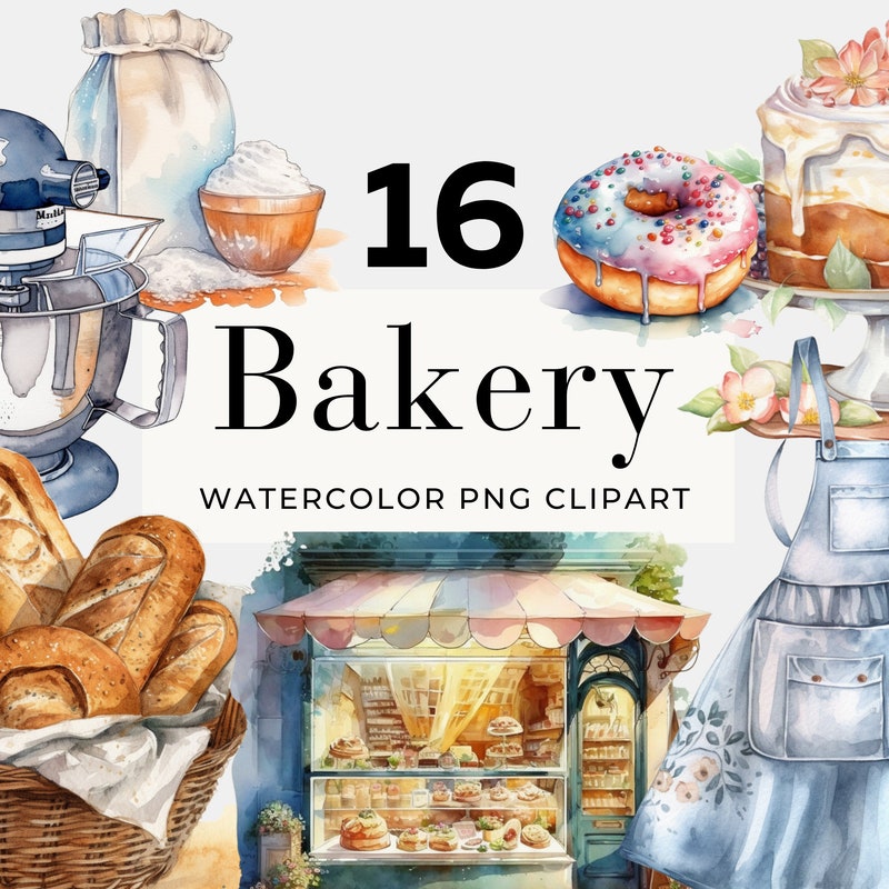 Watercolor Bakery Clipart - Etsy