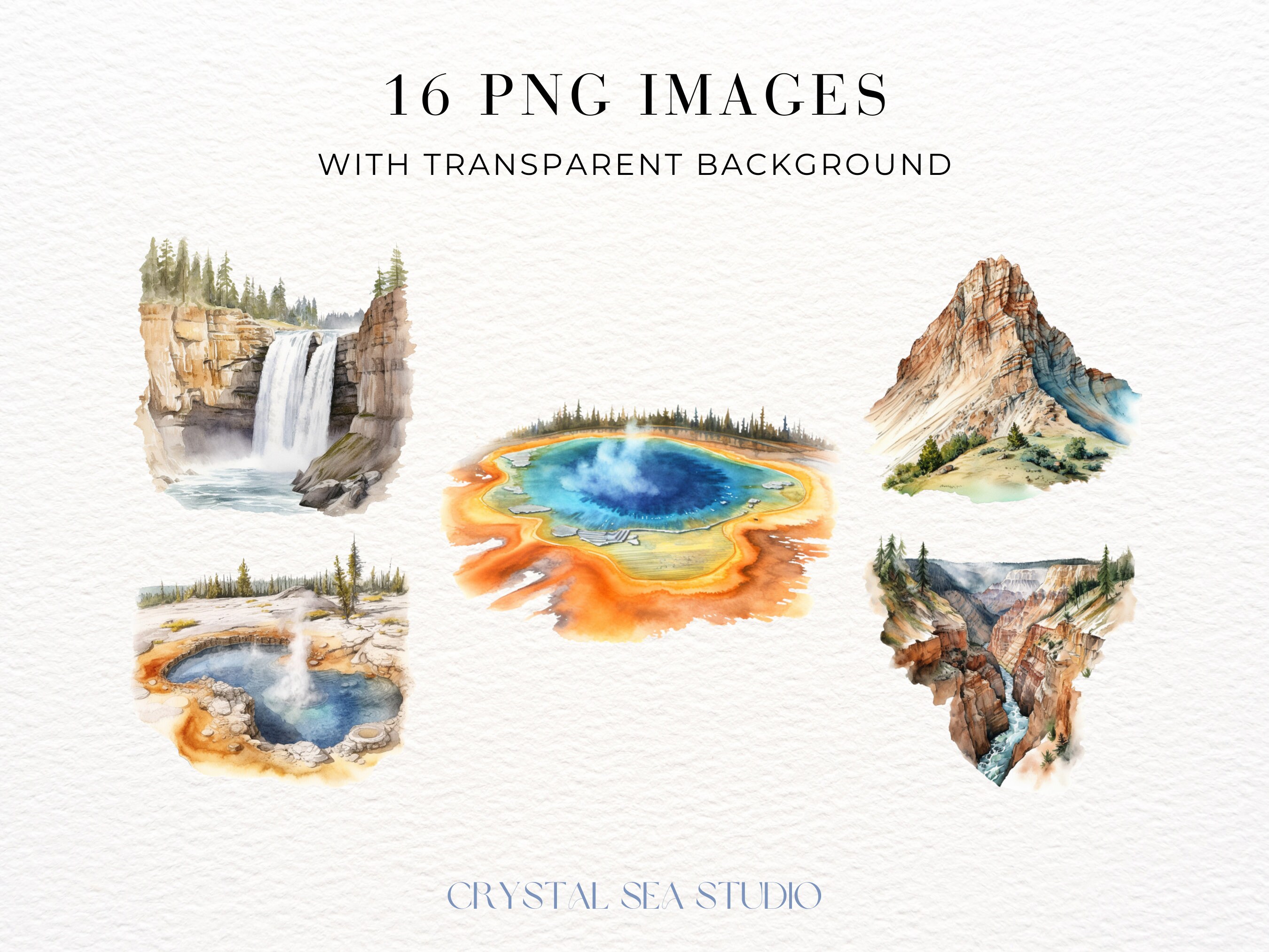 Watercolor Yellowstone National Park Clipart: PNG Bundle (digital ...