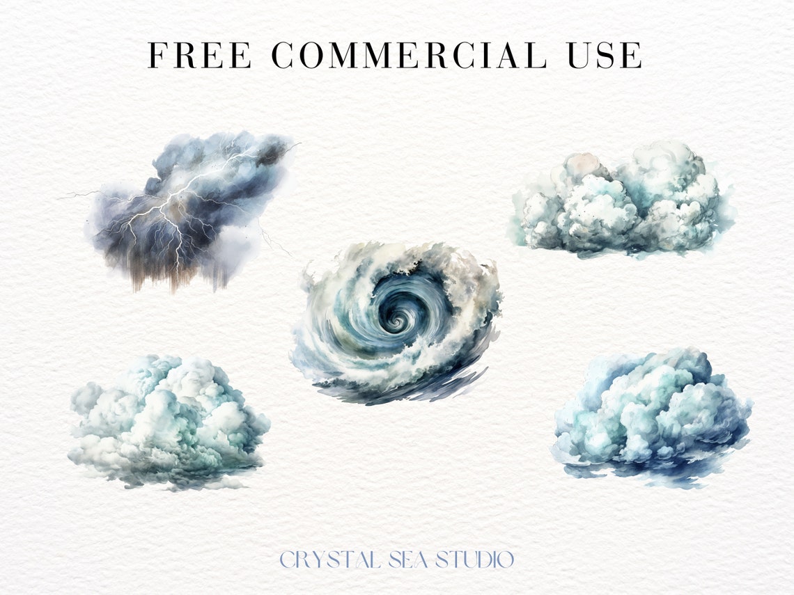 Watercolor Cloud Clipart, Weather Clipart, Cloud SVG, Commercial Use ...