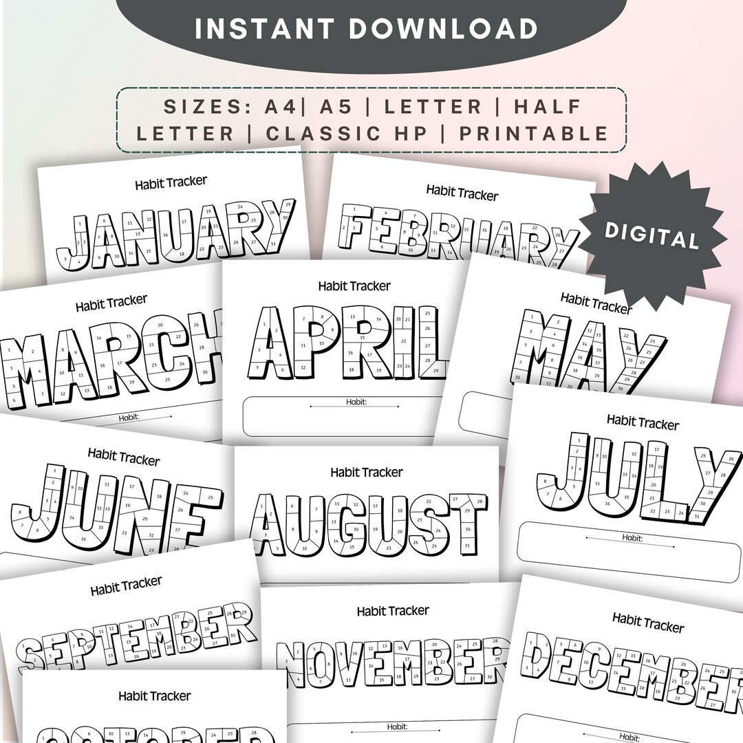 Monthly Habit Tracker Coloring Sheet Printable - Etsy
