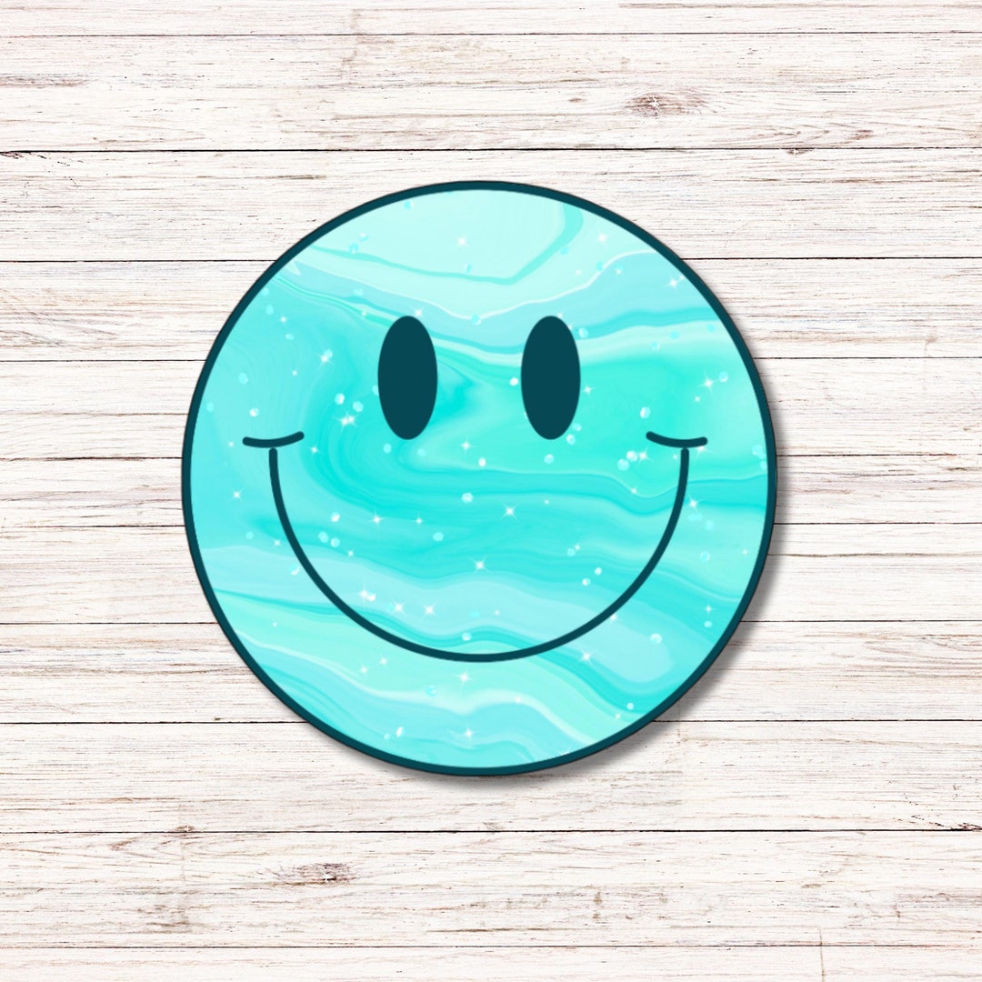 Teal Smiley Face Sticker | Vinyl Sticker | Water Resistant ...