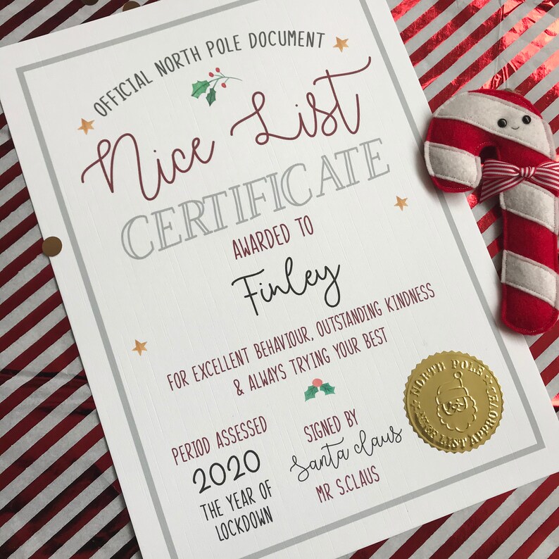 Personalised Nice List Certificate Childrens Letter From - Etsy UK