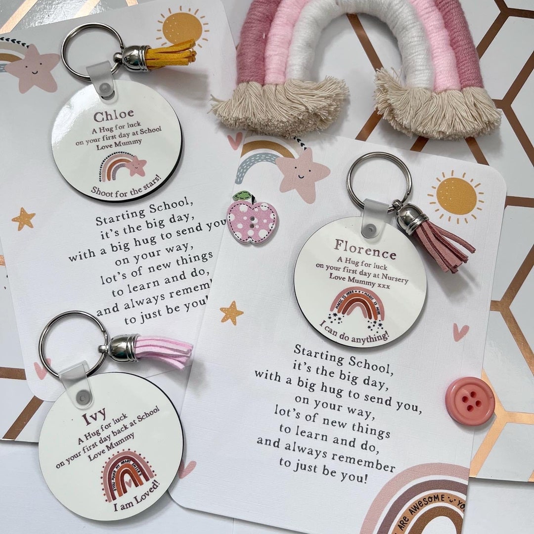 Personalised Kids School Bag Tag, First Day of School, Nursery, A Hug ...