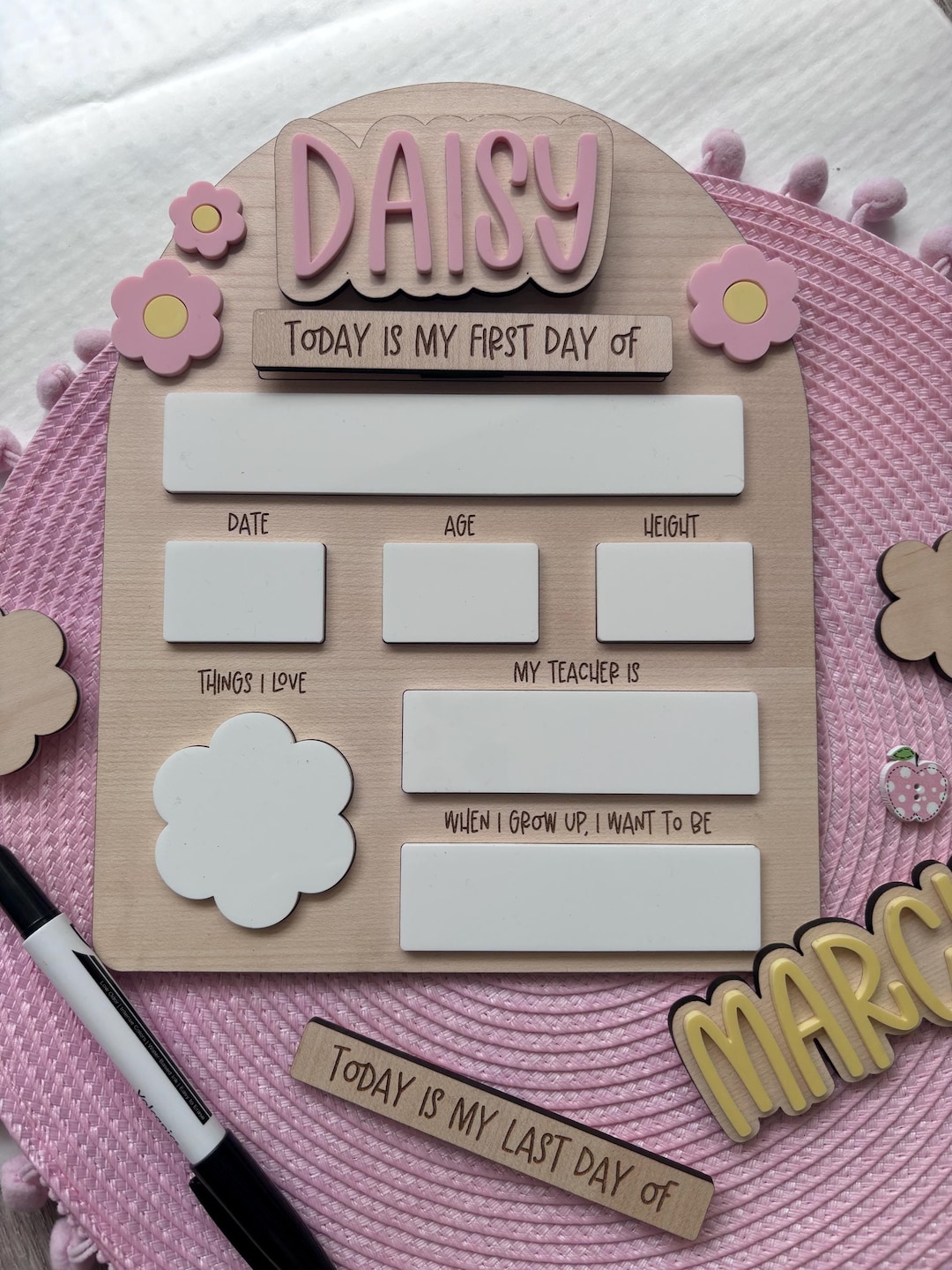 My First Day Last Day of School Photo Prop Board, Personalised Flower ...