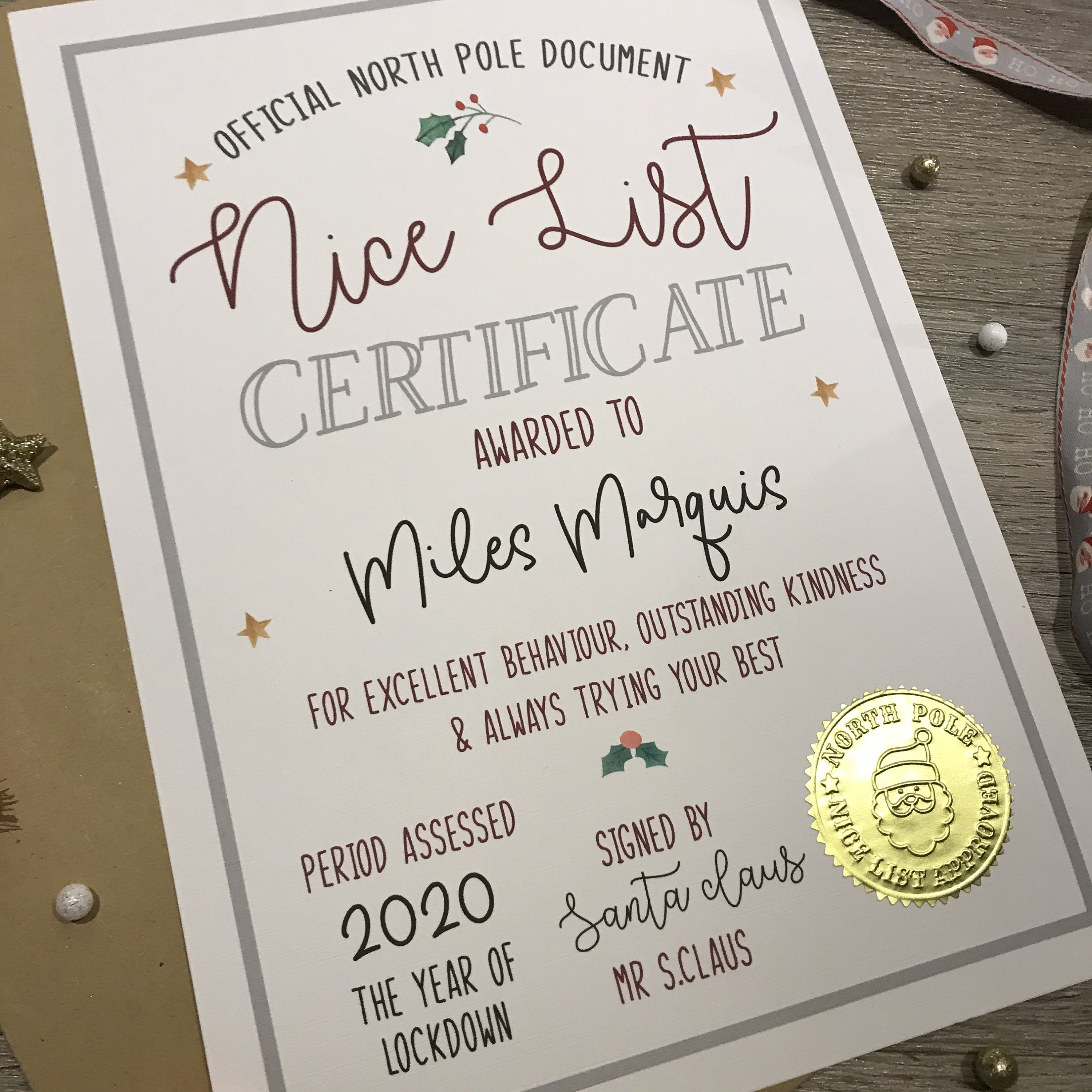 Personalised Nice List Certificate Childrens Letter From - Etsy UK