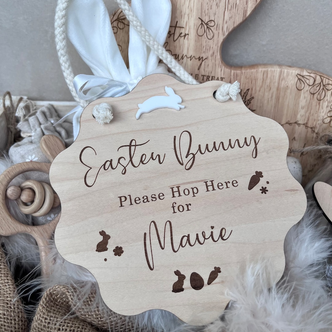 Personalised Easter Bunny Stop Here Sign, Easter Theme Flower Plaque ...