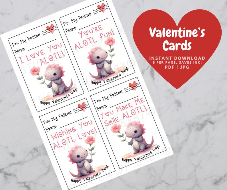 Axolotl Valentines Cards – Printable Classroom Valentines (PDF/JPG) - Etsy