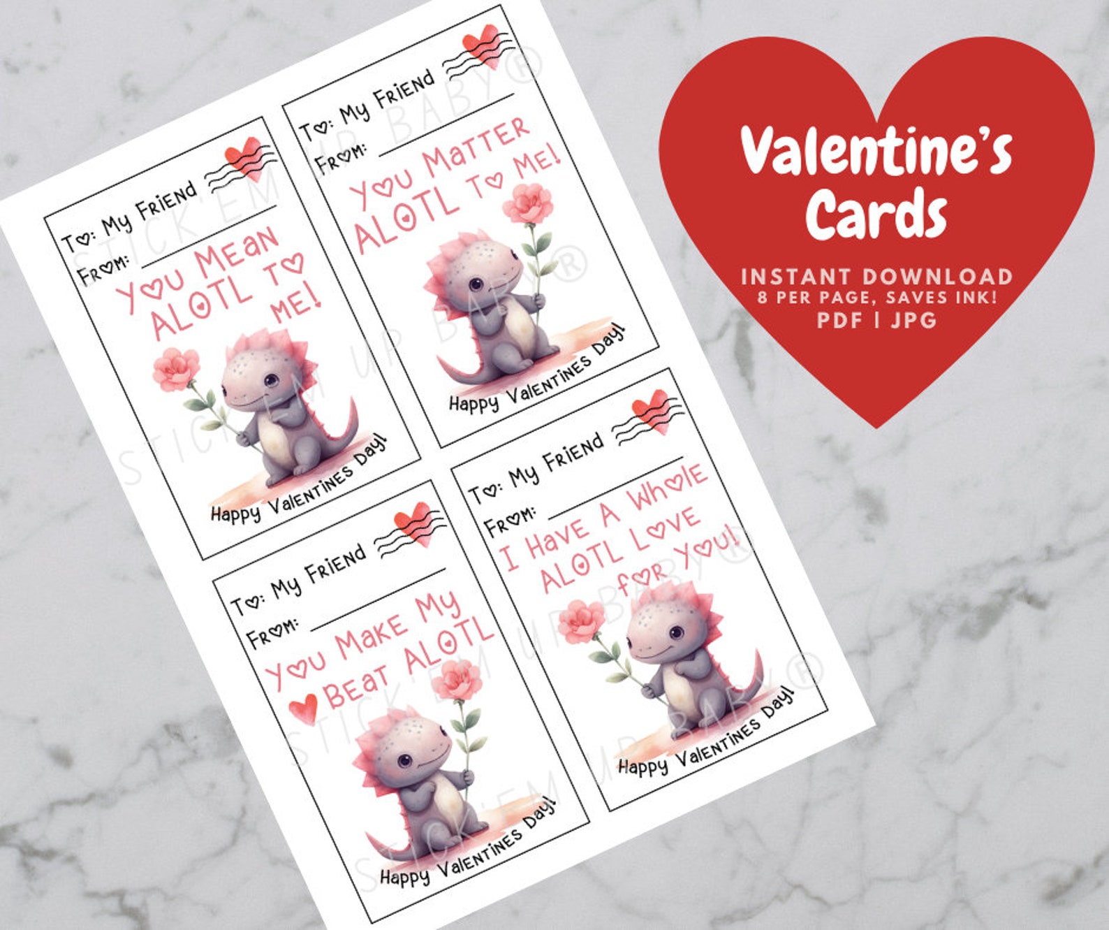 Axolotl Valentines Cards – Printable Classroom Valentines (PDF/JPG) - Etsy