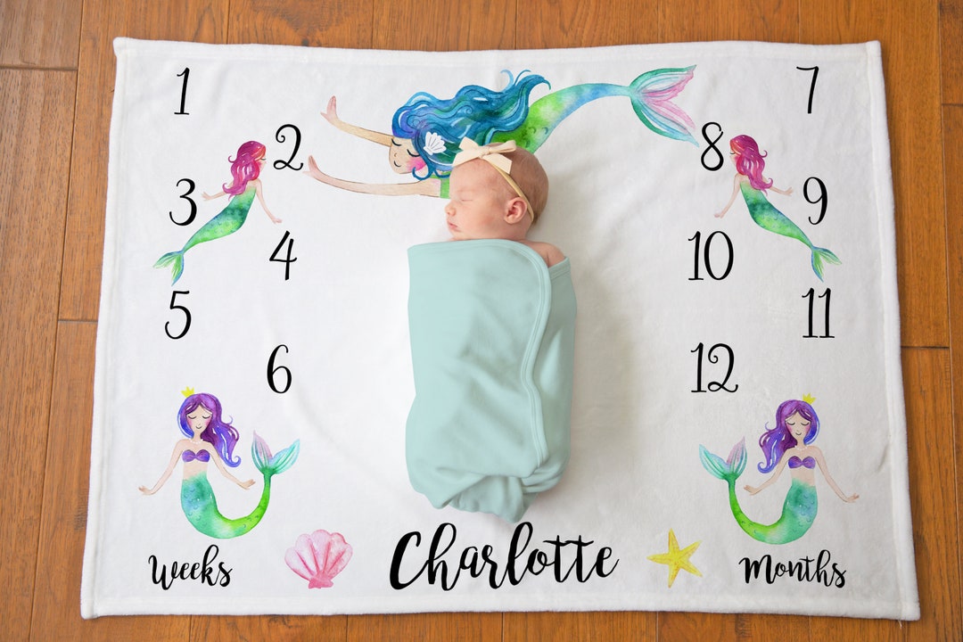 Personalized Mermaid Baby Milestone Blanket – Photo Prop, Monthly ...