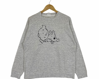Vintage the Adventures of Tintin Cartoon Sweatshirt Medium Moon Rocket ...
