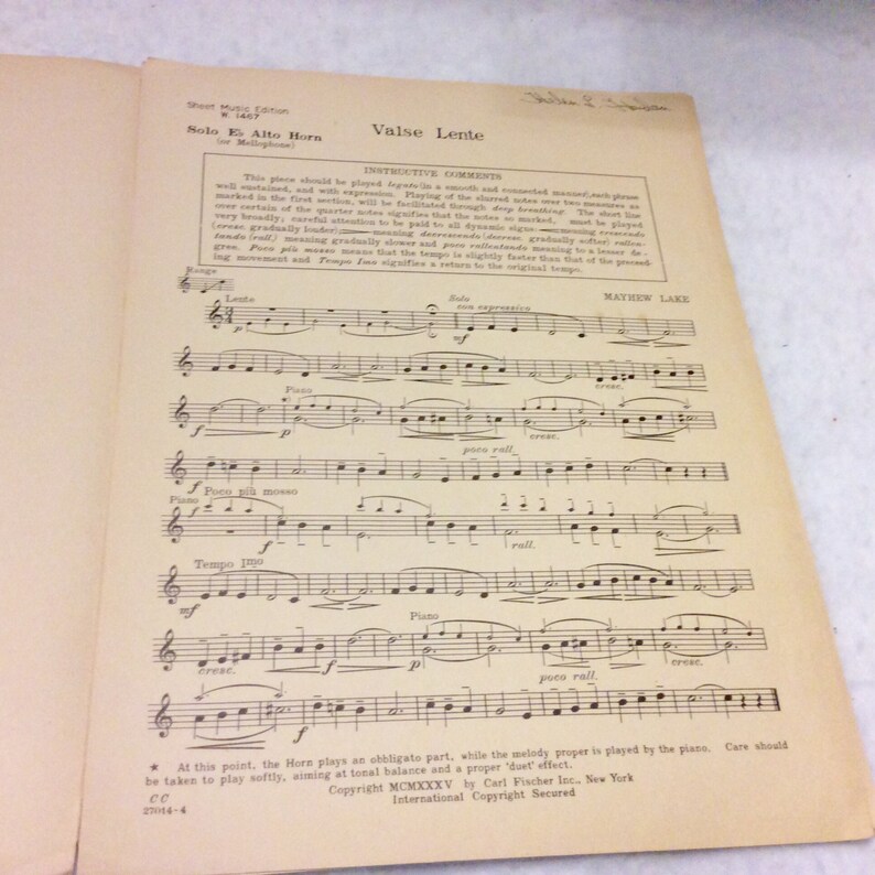Mayhew Lake Concert Reertoire Valse Lente Horn and Piano Sheet Music ...